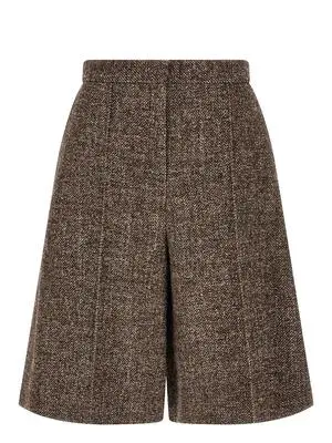 Agnona AGNONA Amanda Wool Silk Blend Bermuda Shorts Brown