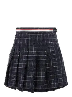 Thom Browne Rwb Pleated Mini Skirt In Teviot Tweed - Blue