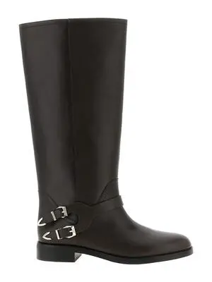 PINKO PINKO "Cheval" Knee-High Buckled Boots In Smooth Leather
