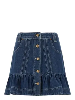 Farm Rio Denim Ruffle Mini Skirt - Blue