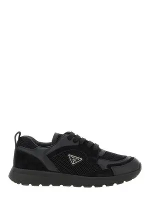 Prada Paneled Leather And Suede Sneakers - Black