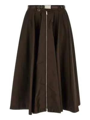 PRADA PRADA Flared Midi Skirt With Front Zip And Belt