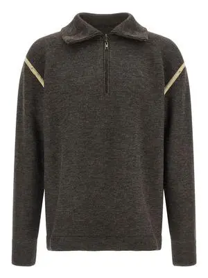 MAISON MARGIELA Wool Quarter-zip Sweater With Elbow Patches - Gray