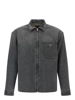 Prada Denim Shirt With Zip Gray