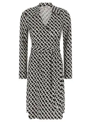Diane Von Furstenberg Diane Von Furstenberg Geometric Chain Print Silk Jersey Wrap Dress White/black