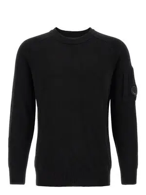 C.P. COMPANY Lambswool Sweater With Lens Detail - Black