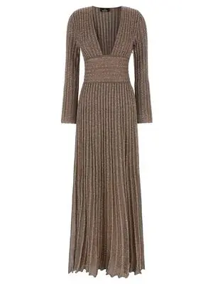 MISSONI MISSONI Knitted Metallic Long Sleeve Plissé Gown