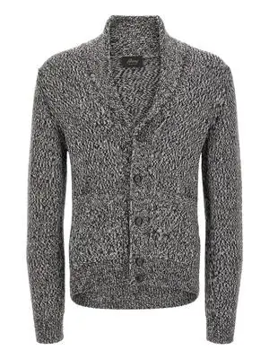 Brioni Shawl Collar Cardigan In Pure Virgin Wool - White/black