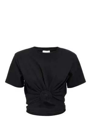 Magda Butrym Stretch Ribbed Cotton T-shirt With Knot Detail - Black