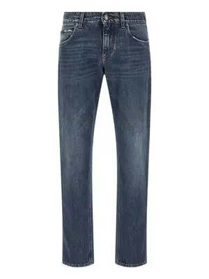 Dolce & Gabbana Stone Washed Cotton Denim Jeans - Blue