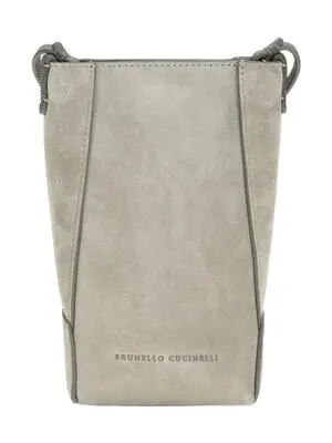 Brunello Cucinelli Suede Bucket Bag With Monili Detail - Gray