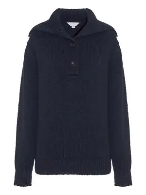 Malo Wool-cashmere Button Detailed Turtleneck Sweater - Navy