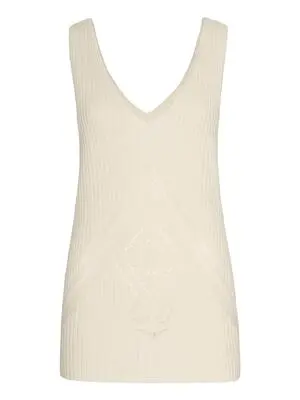 Malo Pointelle Rib Knit Top - Ivory