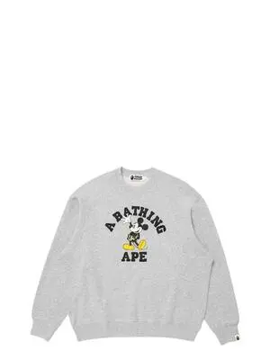 A BATHING APE X Disney Mickey Mouse College Logo Crewneck Sweatshirt - Gray