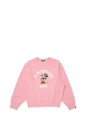 A BATHING APE X Disney Minnie Mouse College Crewneck Sweatshirt - Pink