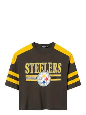 Junk Food Clothing Junk Food Pittsburgh Steelers Bling Striped Crop Tee - True Black