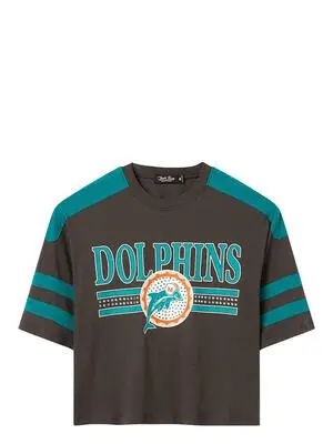 Junk Food Clothing Junk Food Miami Dolphins Striped Bling Crop Tee - True Black