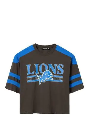 Junk Food Clothing Detroit Lions Striped Bling Crop Tee - True Black