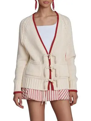Avec Les Filles Lobster Intarsia Toggle Cardigan - Ivory Multi