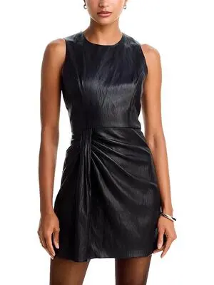 Aqua Faux Leather Sleeveless Mini Dress - Black