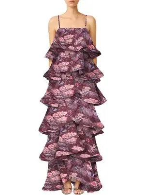 ELLIATT Rosaria Tiered Gown With Ruffles - Plum Multi
