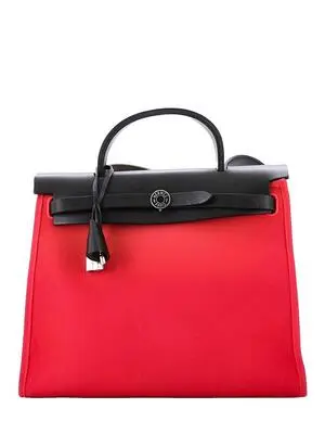 Hermès 31 Herbag Zip Leather And Toile Pink