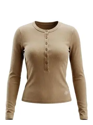BE ATHLETICA Essential Long-sleeve Henley Top - Brown