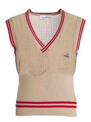 VIVIENNE WESTWOOD Knitted Sleeveless V-neck Sweater - Beige