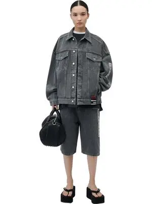 Alexander Wang Oversized Graphic Detail Trucker Jacket - Deep Washed Grey