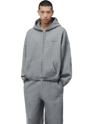 Alexander Wang Crystal Hotfix Zip Up Hoodie - Sidewalk