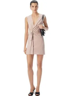 Alexander Wang Crystal Hotfix Knotted Deep V-neck Tank Dress - Nude