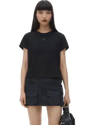 Alexander Wang Puff Logo Shrunken Tee In Cotton Jersey - Black