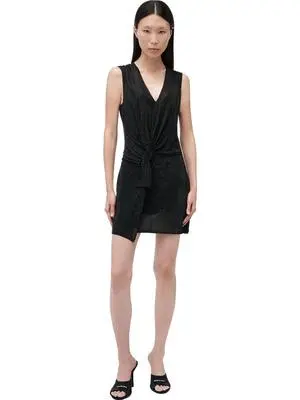 Alexander Wang Alexander Wang Crystal Hotfix Knotted Deep V-Neck Tank Dress Black