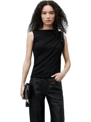 Alexander Wang Crystal Embellished Draped Sleeveless Top - Black