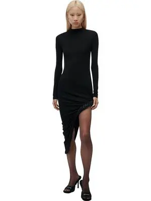 Alexander Wang Long Sleeve Twisted Drape Hem Dress - Black