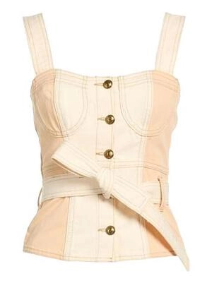 Liu Jo Sleeveless Sweetheart Neckline Two-tone Cotton Top With Belt Detail - White