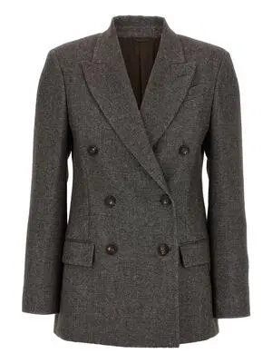 Brunello Cucinelli Double-breasted Tweed Blazer - Black