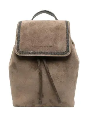 Brunello Cucinelli Crystal-embellished Leather Backpack - Brown