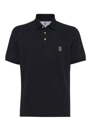 Brunello Cucinelli Logo Printed Short Sleeved Polo Shirt - Black