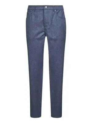 Brunello Cucinelli Logo Patch Tapered Leg Trousers - Blue