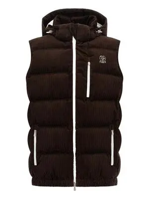 Brunello Cucinelli Brunello Cucinelli Embroidered Corduroy Puffer Vest Brown