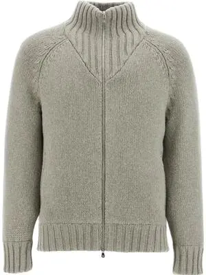 Brunello Cucinelli Knitted Cardigan With Roll Neck - Olive