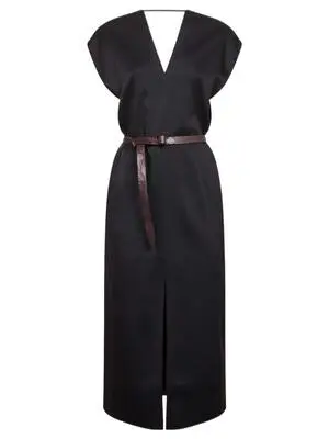 Brunello Cucinelli Belted V-neck Maxi Dress - Black