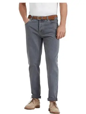 Brunello Cucinelli Logo-patch Straight-leg Jeans - Gray