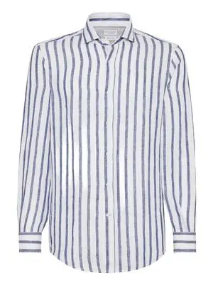 Brunello Cucinelli Striped Linen Shirt - Blue