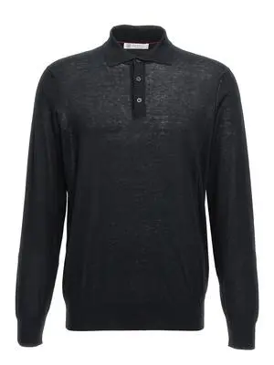 Brunello Cucinelli Long Sleeved Knitted Polo Shirt - Black