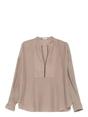 Brunello Cucinelli Stone-embellished V-neck Shirt - Nude