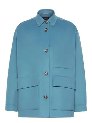 Max Mara Double Wool Shirt Jacket With Patch Pockets - Light Blue
