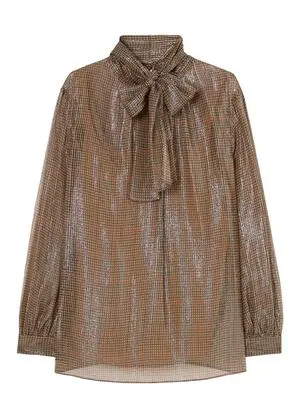 Marina Rinaldi Silk Pussybow Blouse - Gold
