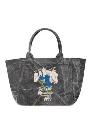 GANNI Medium Trapeze Tote Bag With Embroidery - Grey